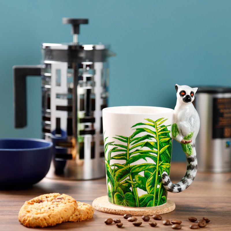 Ceramic mug with shaped handle Jungle Explorer - Lemur